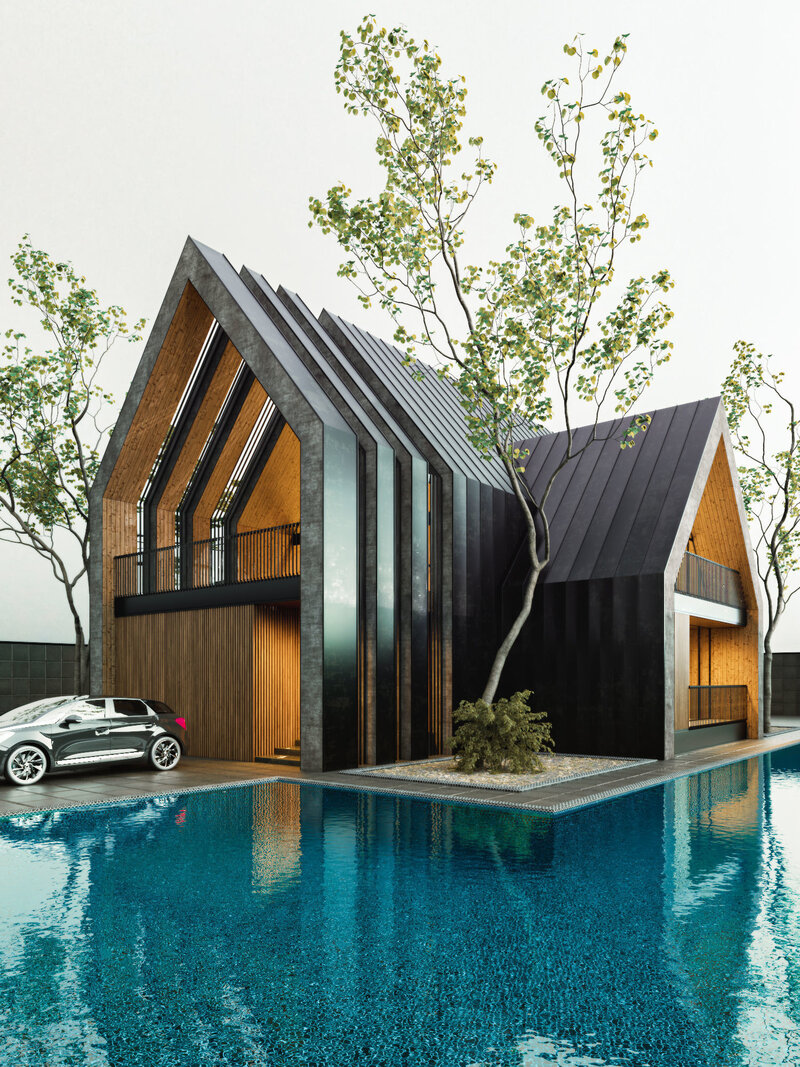 Modern Gable Roof Villa 3D model